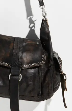 Free People Leigh Distressed Leather Hobo Bag - Aged Graphite