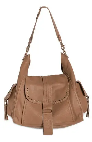 Free People Leigh Distressed Leather Hobo Bag - Saddle