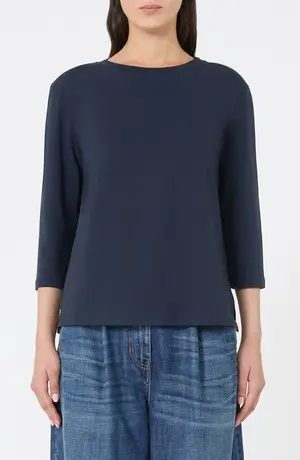 Max Mara Three-quarter Sleeve Jersey T-shirt - Navy