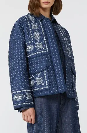 Max Mara Jader Bandana Print Quilted Cotton Jacket - Navy
