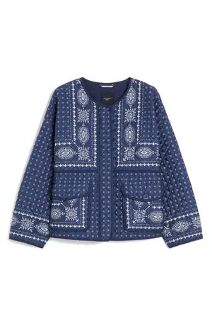 Max Mara Jader Bandana Print Quilted Cotton Jacket - Navy