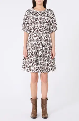 Max Mara Floral Cotton Jersey Dress - Brown
