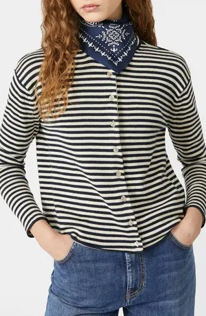 Max Mara Eritea Stripe Cotton Cardigan - Navy