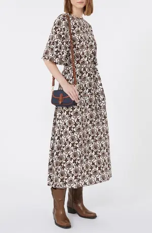 Max Mara Varese Floral-print Silk A-line Dress - Brown