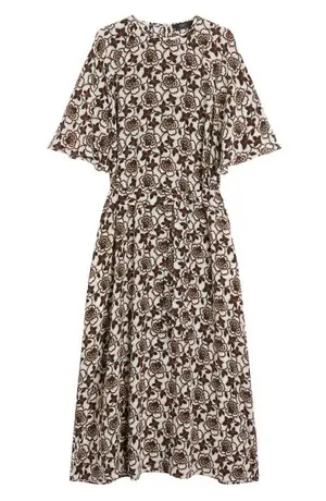 Max Mara Varese Floral-print Silk A-line Dress - Brown