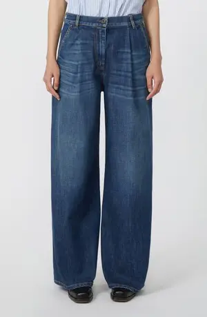 Max Mara Ortles Pleat Front Wide Leg Jeans
