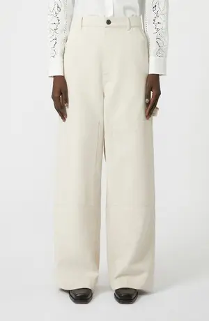Max Mara Caronte Wide Leg Cotton Twill Carpenter Pants - Ivory