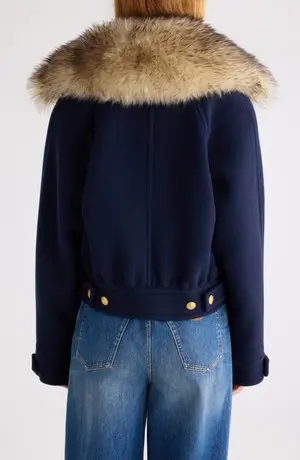Chloé Crop Double-breasted Coat With Shearling Collar