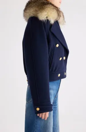 Chloé Crop Double-breasted Coat With Shearling Collar
