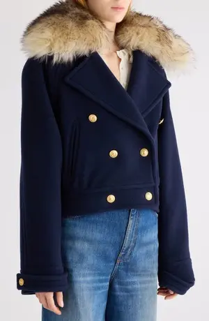 Chloé Crop Double-breasted Coat With Shearling Collar