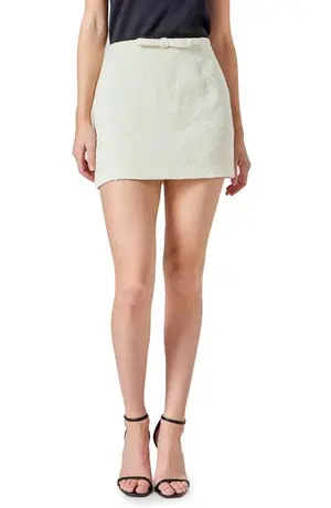 Endless Rose Tweed Miniskirt With Bow Detail - Ivory