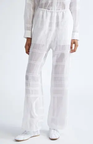 TOTEME Monogram Open Stitch Organic Cotton & Silk Pj Bottoms White
