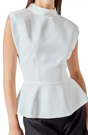 Endless Rose Mock Neck Sleeveless Peplum Top