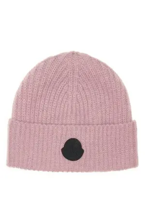Moncler Logo Patch Wool & Mohair Blend Beanie - Dawn Pink
