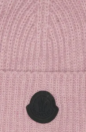 Moncler Logo Patch Wool & Mohair Blend Beanie - Dawn Pink