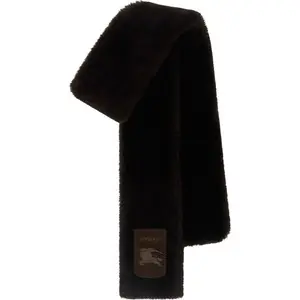 Burberry Narrow Label Shearling Scarf - Dark Brown