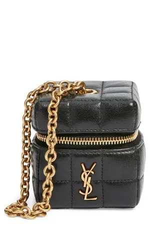 Saint Laurent Mini Cassandre Matelassé Carré Leather Wristlet - Noir