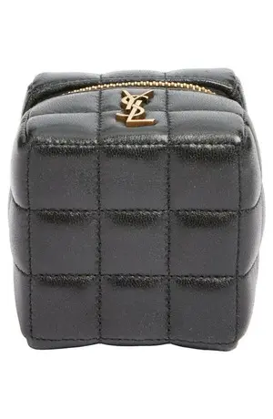 Saint Laurent Mini Cassandre Matelassé Carré Leather Wristlet - Noir