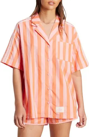 Adidas Resort Cotton Button-up Shirt - Pink Spark/solar Orange