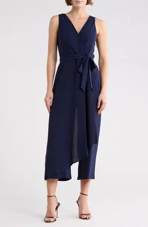 CONNECTED APPAREL Wrap-front Jumpsuit - Navy