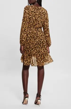 Guess Leopard Print Long Sleeve Minidress