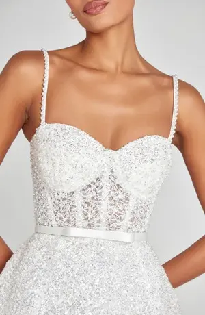 NADINE MERABI Alice Embellished Belted Cocktail Minidress