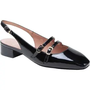 Linea Paolo Cassianx Slingback Mary Jane Pumps - Black Wrinkle Patent
