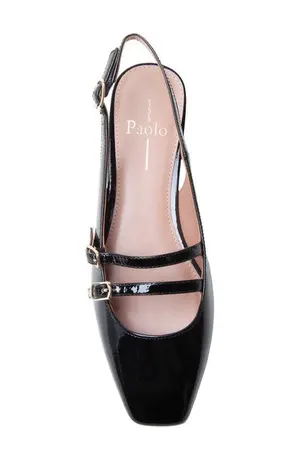 Linea Paolo Cassianx Slingback Mary Jane Pumps - Black Wrinkle Patent