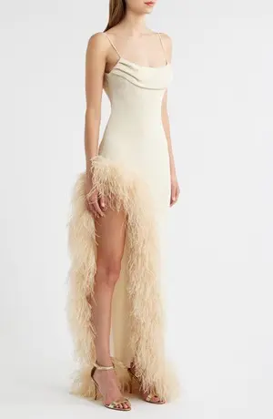 DELFI COLLECTIVE Jacqueline Feather Slit Gown