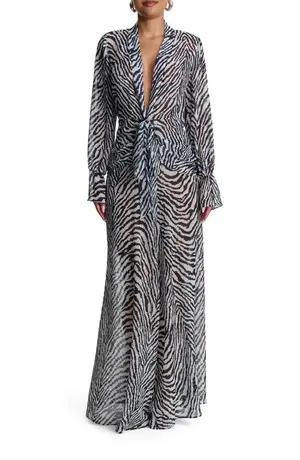 Naked Wardrobe Chiffon A-line Maxi Skirt - Zebra White/black