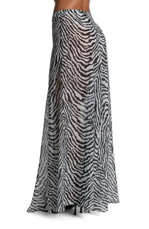 Naked Wardrobe Chiffon A-line Maxi Skirt - Zebra White/black