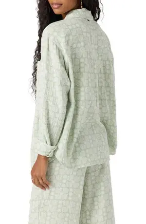 O'Neill Leni Geo Print Oversize Crinkle Button-up Shirt