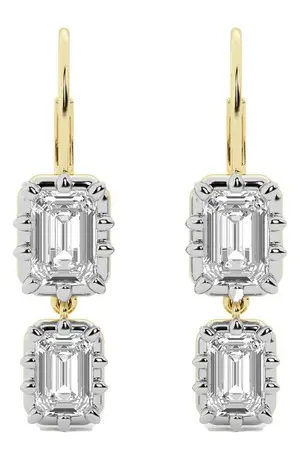 HAUTECARAT Twin Radiant Cut Lab Grown Diamond Drop Earrings - 18k Yellow/white Gold