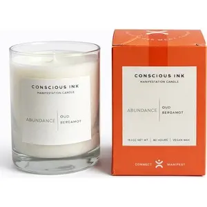 CONSCIOUS INK Abundance Oud + Bergamot Manifestation Candle + Ink - White