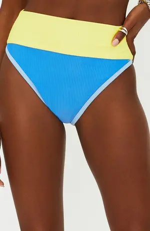 Beach Riot Emmy Colorblock High Waist Bikini Bottoms - Marina Blu