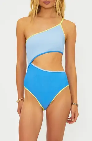 Beach Riot Colorblock Cutout One-shoulder One-piece Swimsuit - Marina Blue