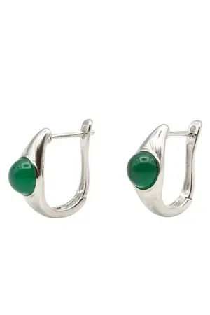 SEREE Brooke Jade Stone Hoop Earrings - Green