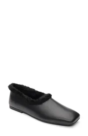 Ash Bianca Faux Fur-lined Leather Ballet Flat - Black