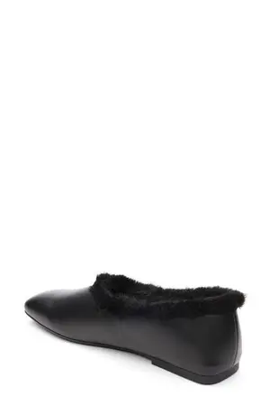 Ash Bianca Faux Fur-lined Leather Ballet Flat - Black