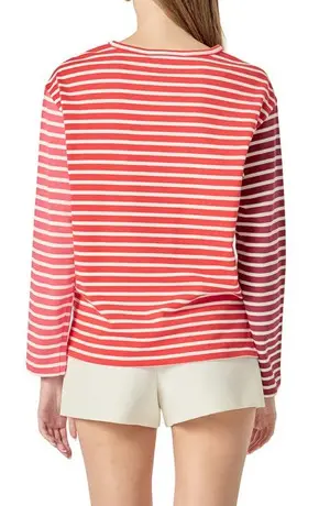 English Factory Colorblock Striped Long Sleeve Cotton T-shirt - Red Multi
