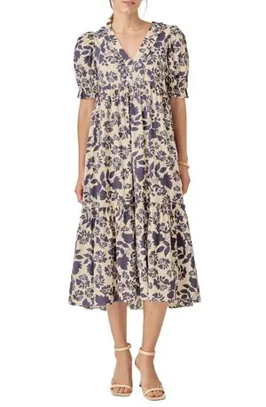 English Factory Floral Print Tiered Midi Dress