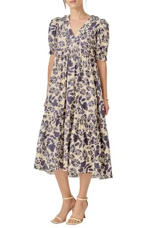 English Factory Floral Print Tiered Midi Dress