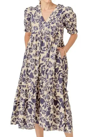 English Factory Floral Print Tiered Midi Dress