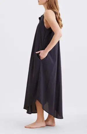 PAPINELLE Madison Button-up Maxi Nightgown - Black
