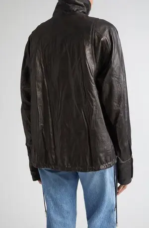 Brandon Maxwell Harper Balloon Lambskin Leather Jacket