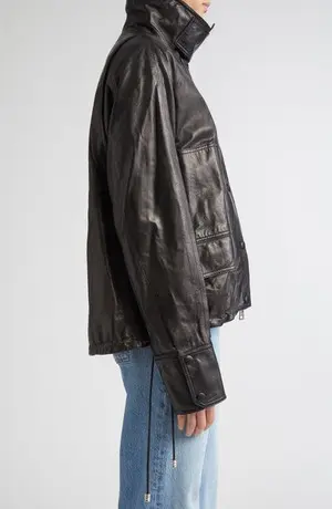 Brandon Maxwell Harper Balloon Lambskin Leather Jacket