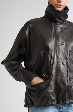 Brandon Maxwell Harper Balloon Lambskin Leather Jacket