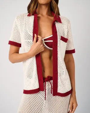 WeWoreWhat Oversized Crochet Knit Button-up Shirt
