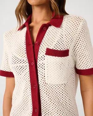 WeWoreWhat Oversized Crochet Knit Button-up Shirt