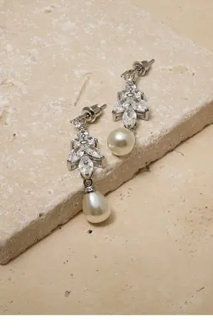 UNTAMED PETALS Leo Pearl And Crystal Drop Earrings - Silver